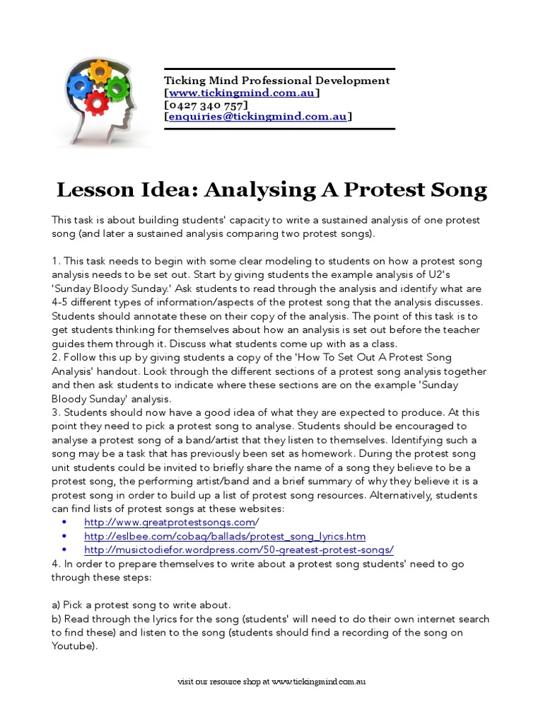 Lesson Idea: Analysing A Protest Song | PDF | Communication | Learning