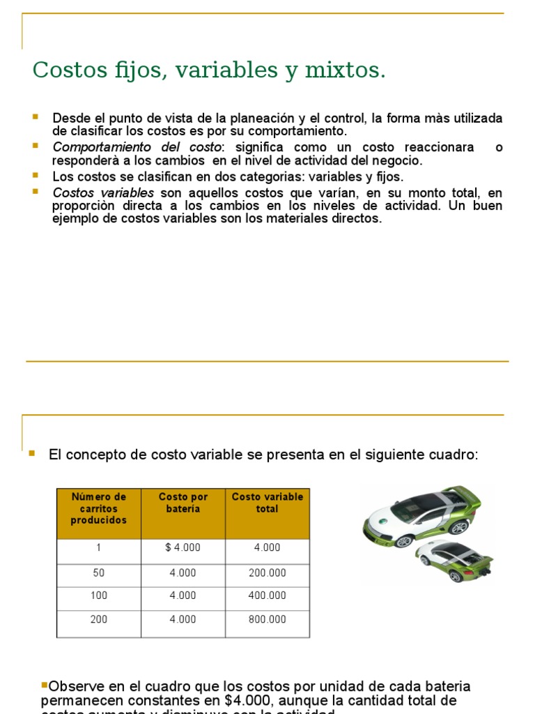 Costos fijos, variables y mixtos.: Comportamiento del costo: significa ...