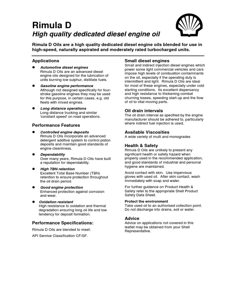 Rimula D Oils Are A High Quality Dedicated Diesel Engine Oil | PDF ...