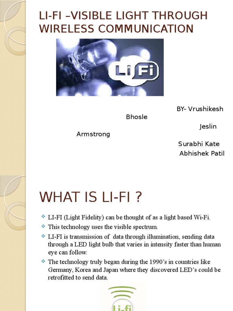 Li-Fi - Visible Light Through Wireless Communication | PDF | Telecommunications ...