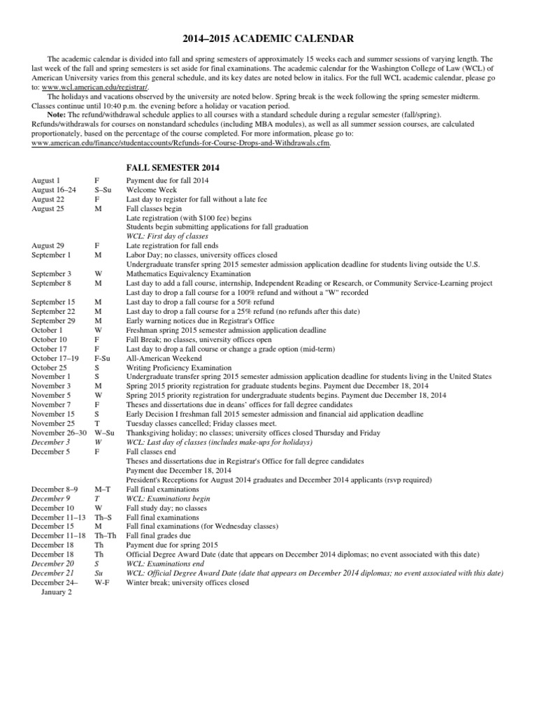 Academic Calendar 2014 2015 | PDF | Academic Term | Thesis