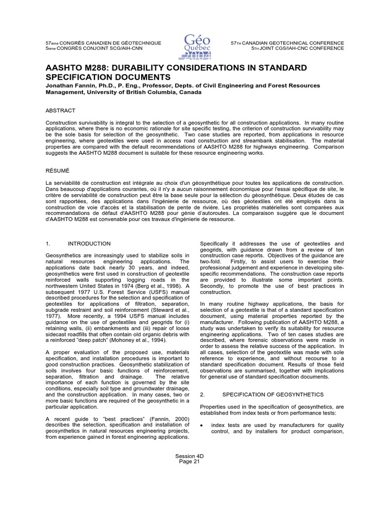 Aashto M288-Durability Considerations | PDF | Génie géotechnique ...