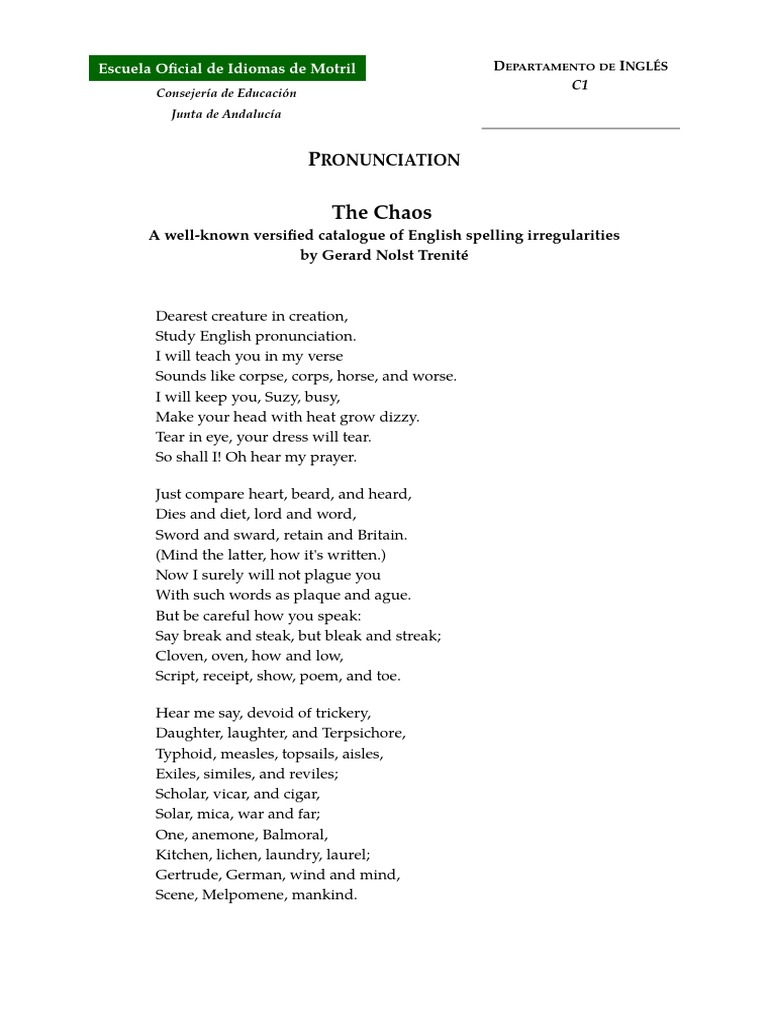 Learn English Pronunciation with The Chaos Poem | PDF