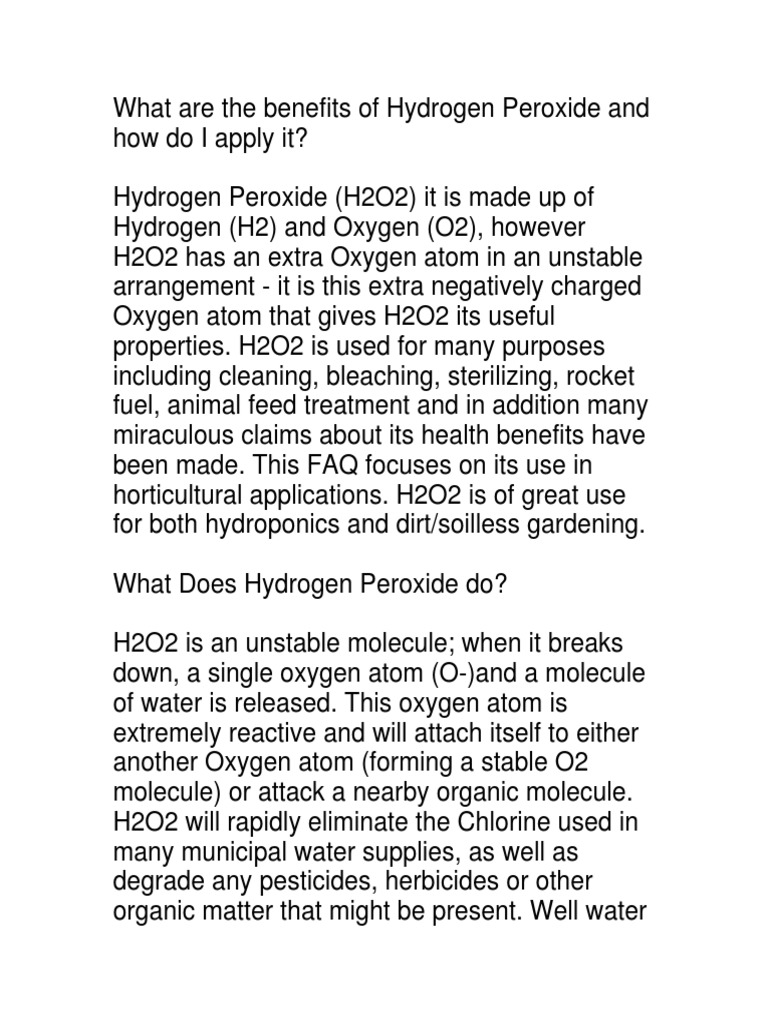 Hydrogen Peroxide for Healthy Roots | PDF | Hydrogen Peroxide | Hydroponics