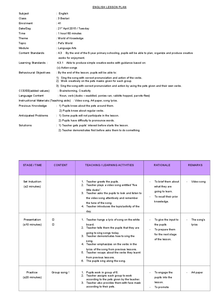 English Lesson Plan | PDF | Lesson Plan | English Language