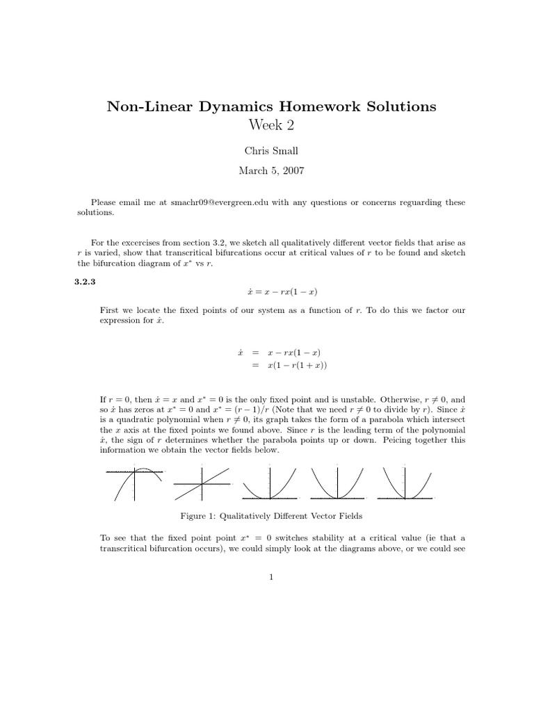 Non-Linear Dynamics Homework Solutions Week 2: Chris Small March 5, 2007 | PDF | Space | Physics
