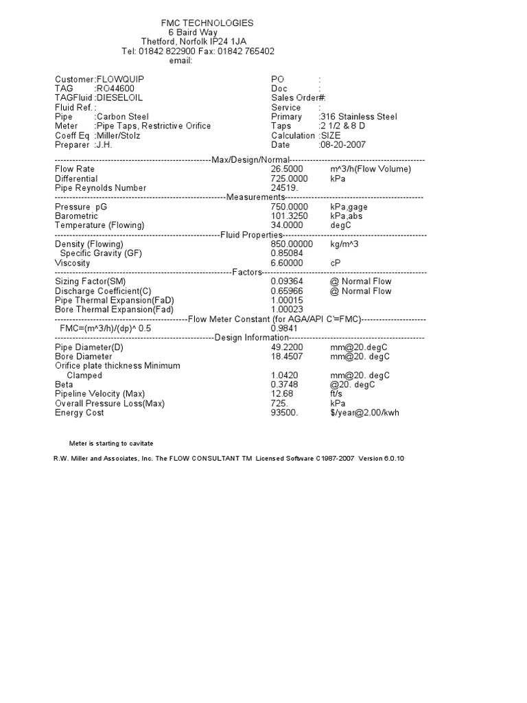 Restriction Orifice Final Calculation | PDF