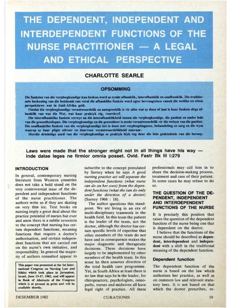 The Dependent, Independent and Interdependent Functions of The Nurse ...