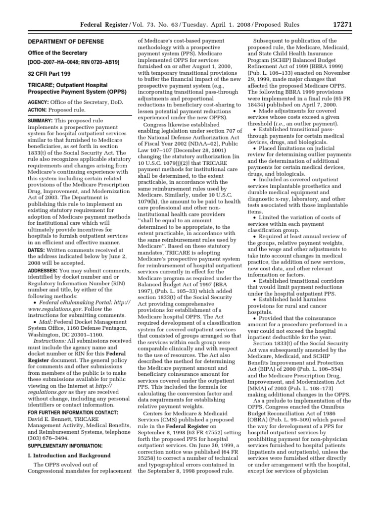 Proposed Rule: TRICARE: Outpatient Hospital Prospective Payment System ...