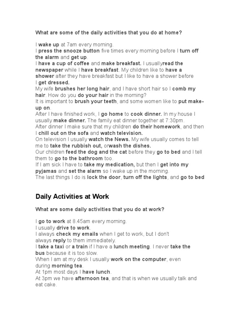 Diary of Daily Activities | PDF | Workweek And Weekend | Business