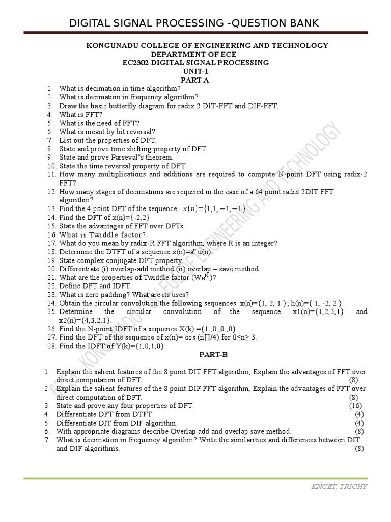 Dsp Question Paper Unit 1 | Discrete Fourier Transform | Fast Fourier Transform