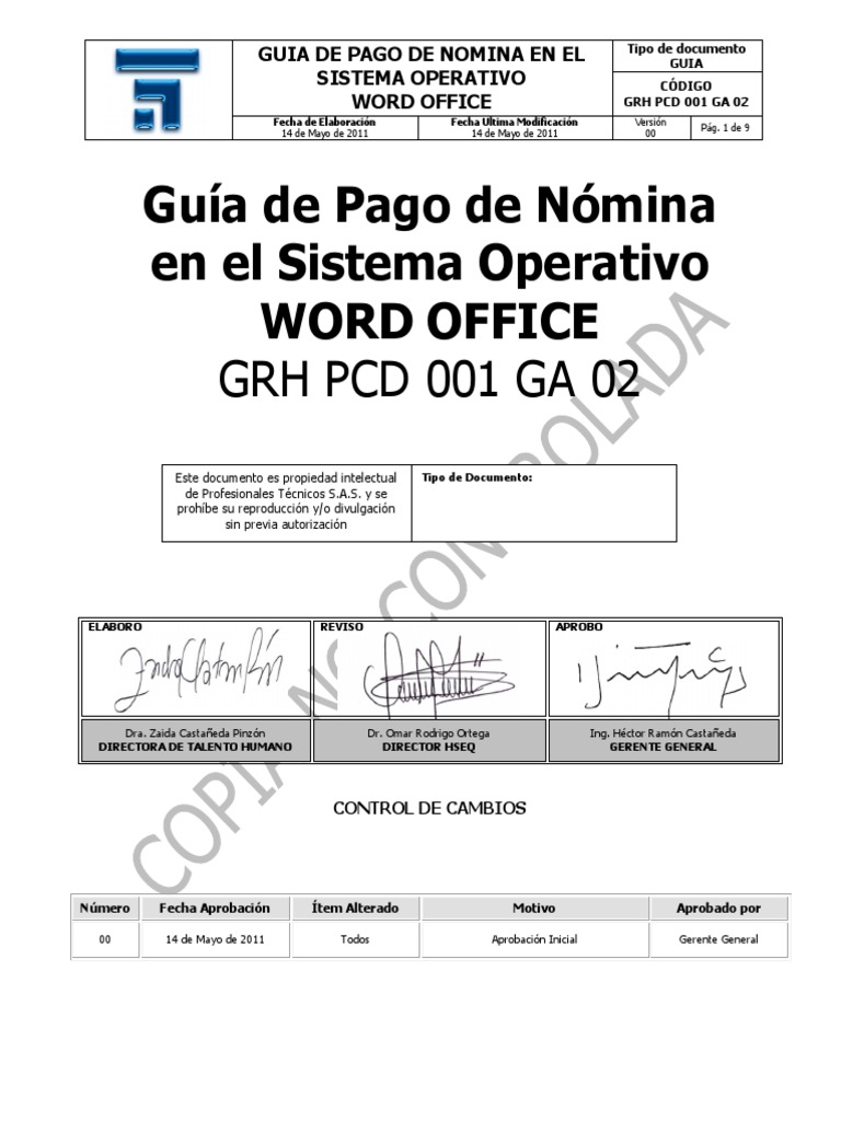 Guía De Pago De Nómina En Word Office Pdf Nómina De Sueldos Salario