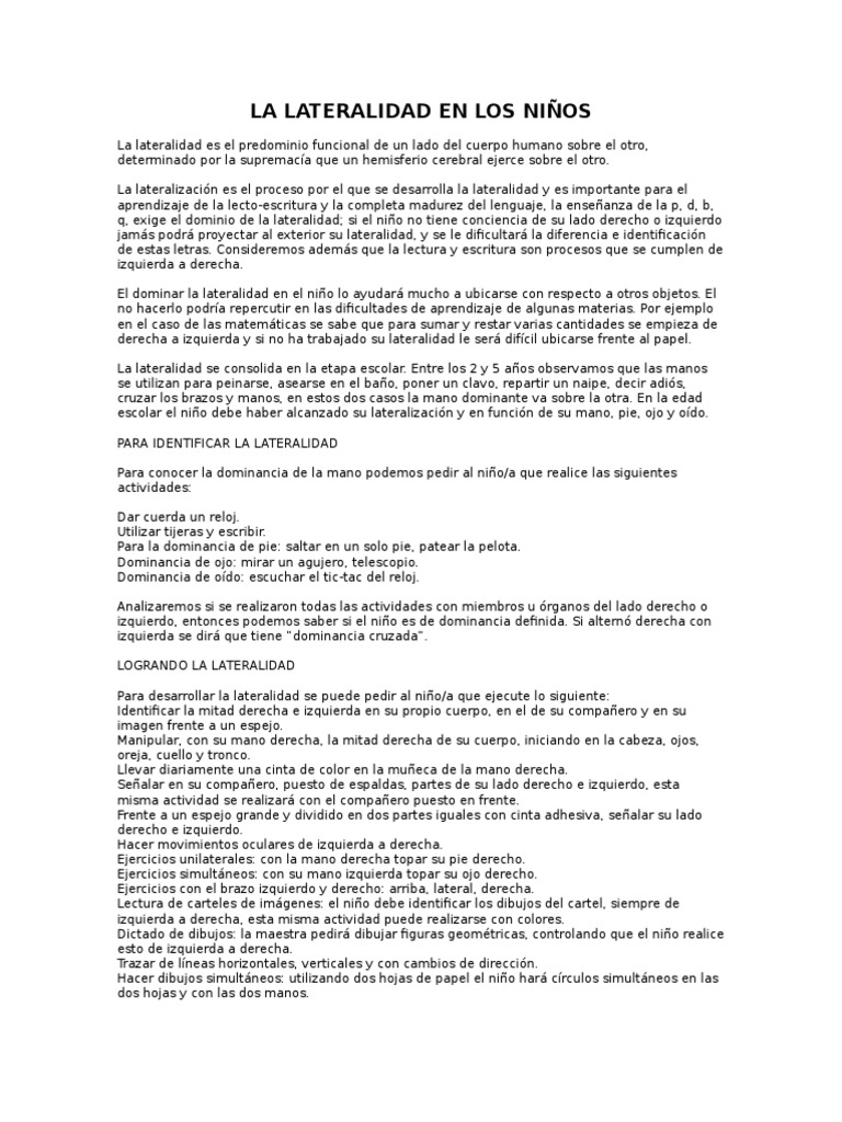 La Lateralidad En Los Niños Pdf Expresión Facial Cognición