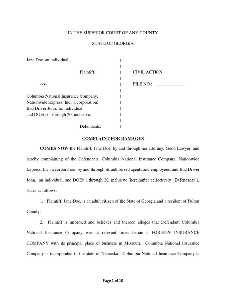 Negligence Complaint for Car Accident | PDF | Negligence | Damages