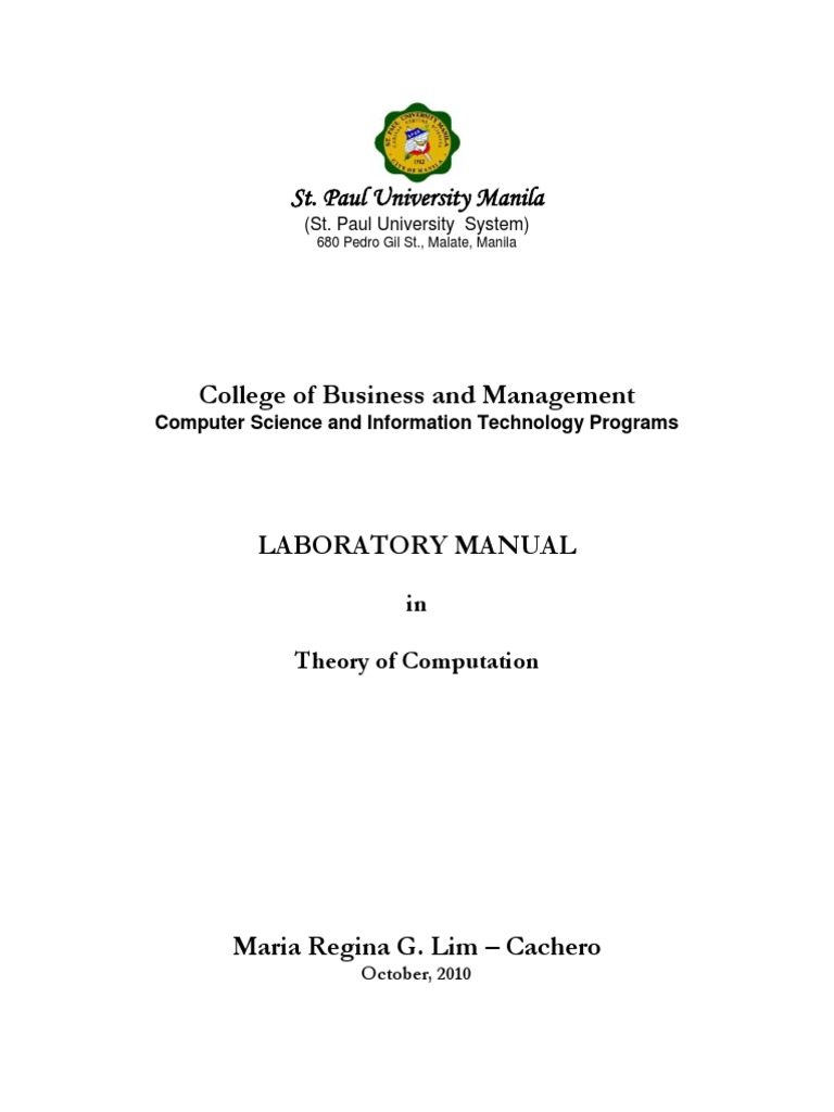 Lab Manual in Theory of Computation | PDF | Theory Of Computation ...