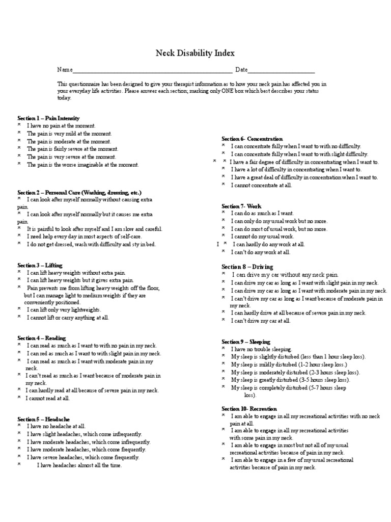 Neck Disability Index | Headache | Pain