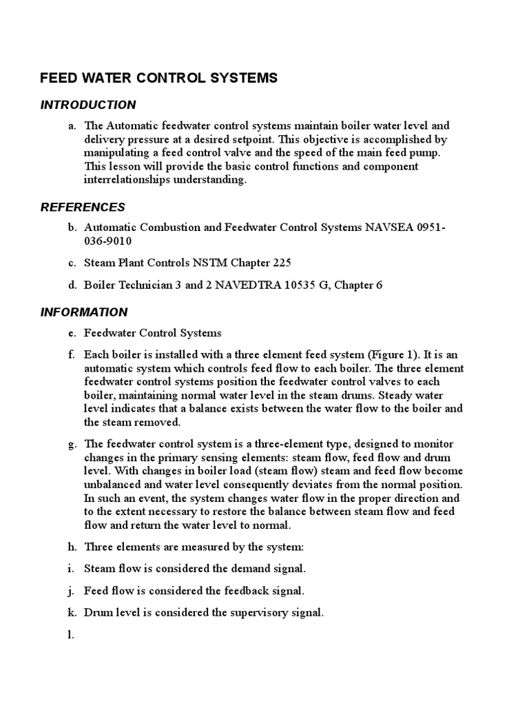 Boiler Feedwater Control | PDF | Valve | Control System