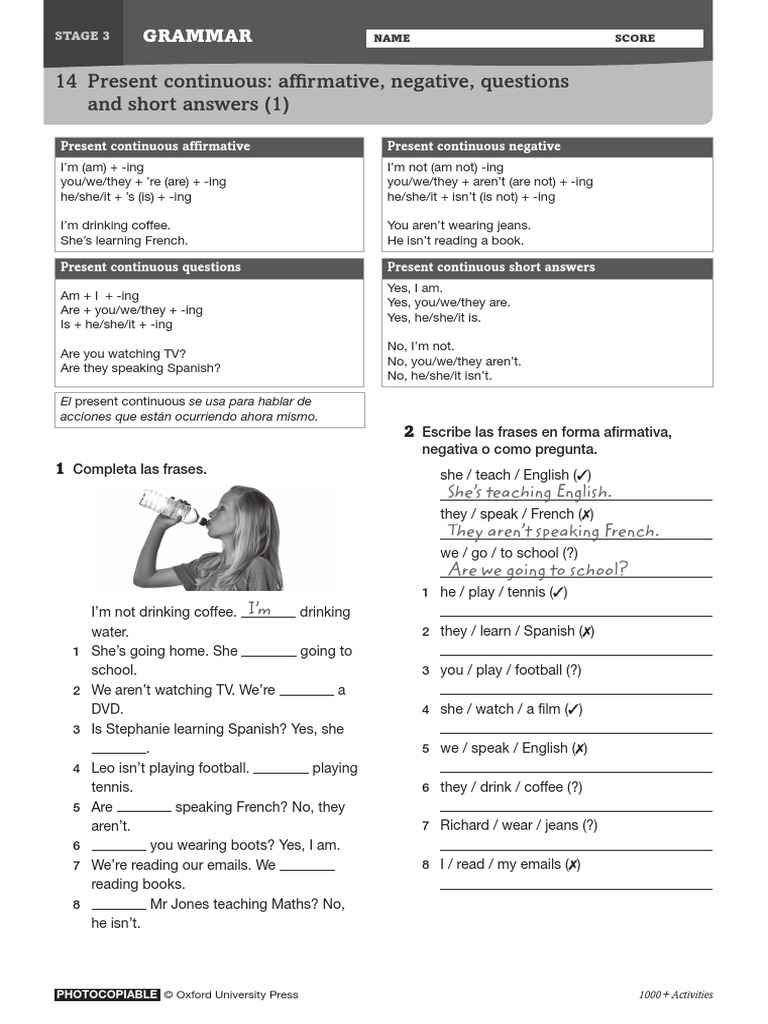 14 Present Continuous: Affirmative, Negative, Questions and Short ...
