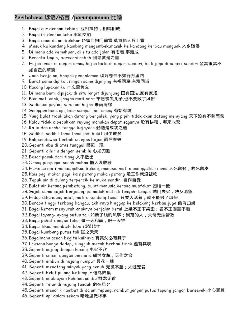 Peribahasa 谚语 | PDF