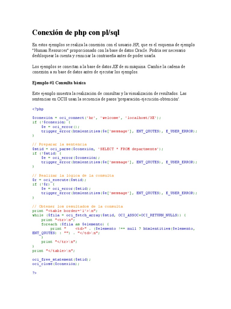 Conexión de PHP Con PLSQL | PDF | SQL | Pl / Sql