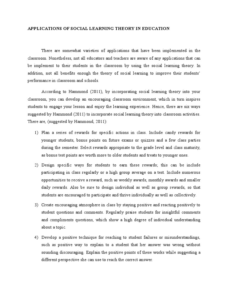 Applications of Social Learning Theory in Education | PDF | Learning ...