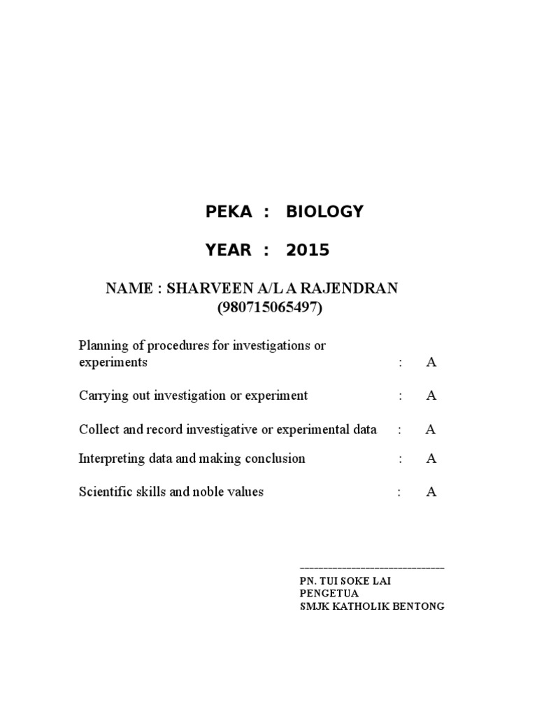 2015 PEKA Biology Assessment Results | PDF | Scientific Method | Science