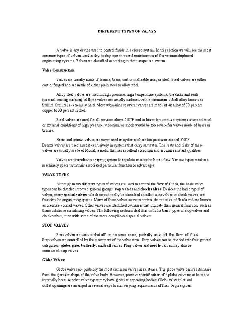 Different Types of Valves Explained | PDF | Valve | Plumbing