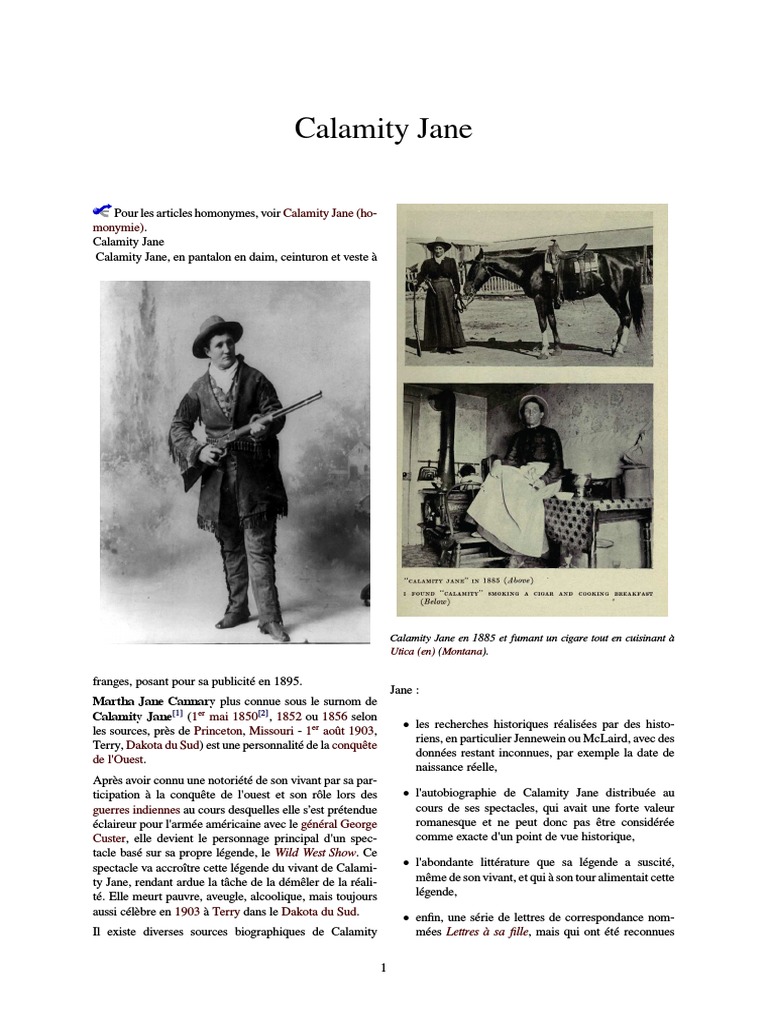 Biographie de Calamity Jane : Légende et Réalité | PDF