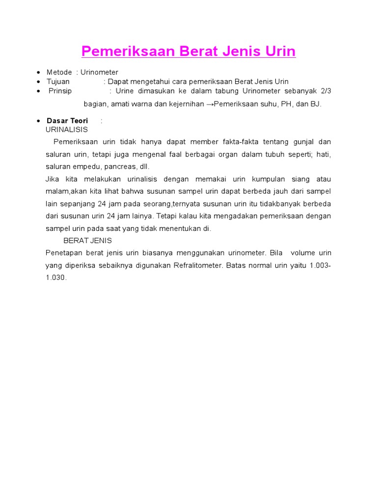 Pemeriksaan Berat Jenis Urin | PDF | Kesehatan Holistik