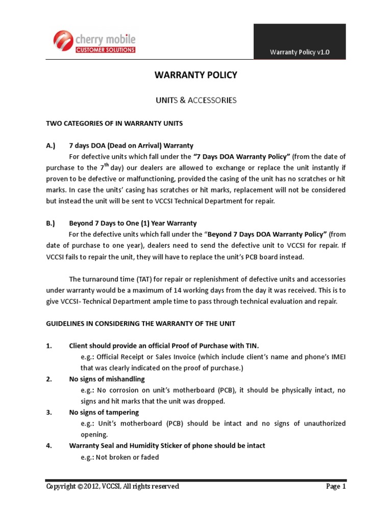 Warranty Policy v1.0 | PDF | Business