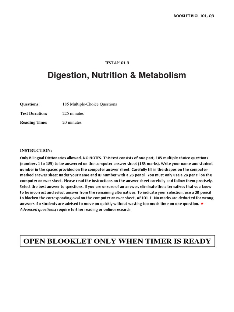 BIOL 101: Digestion & Nutrition Test Guide | PDF | Digestion | Stomach