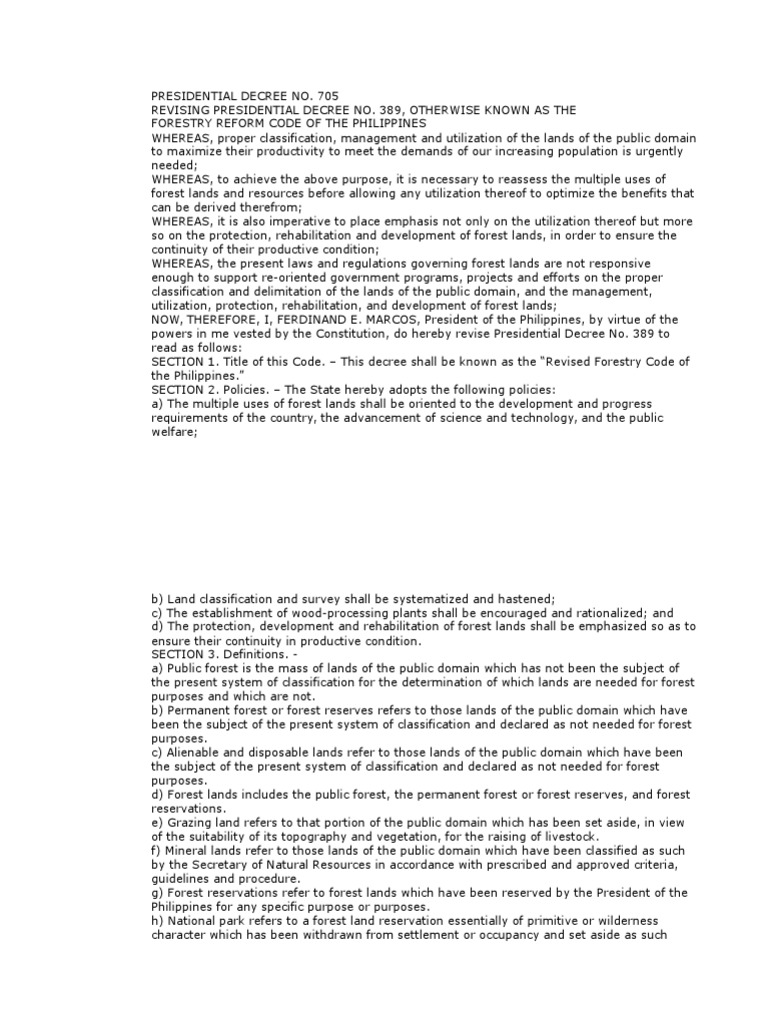 PD 705 As Amended | PDF | Forestry | Forests