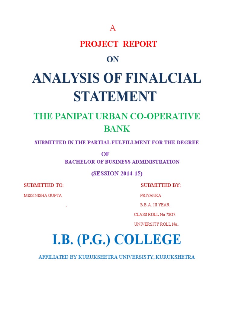 Analysis of Panipat Co-operative Bank's Financial Statements | PDF ...