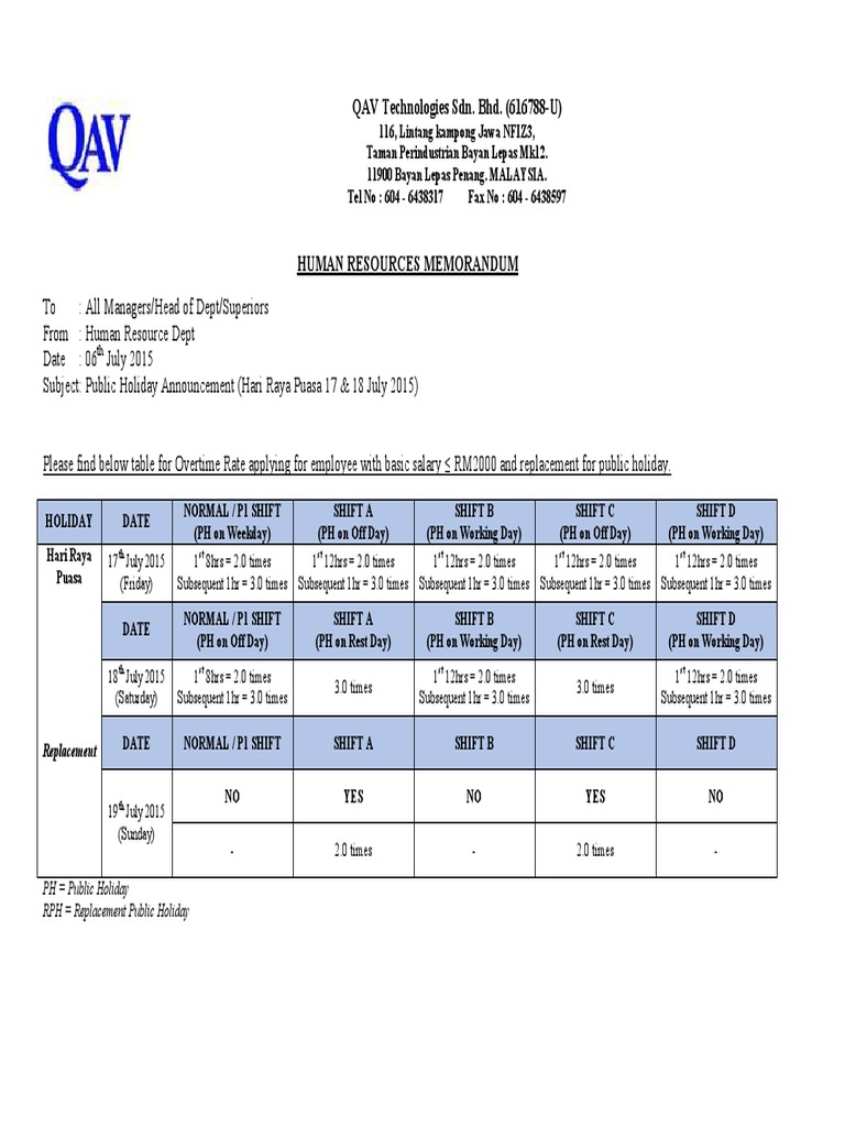 Memo Hari Raya | PDF | Labor | Working Conditions