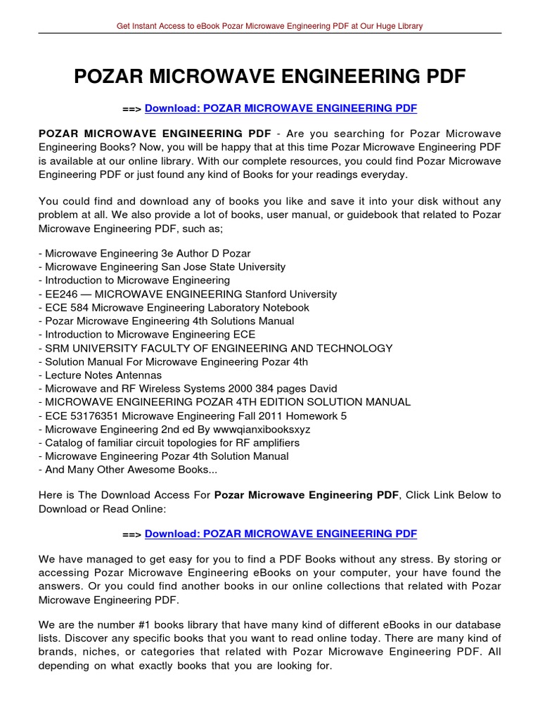 Pozar Microwave Engineering | Download Free PDF | E Books | Radio Frequency