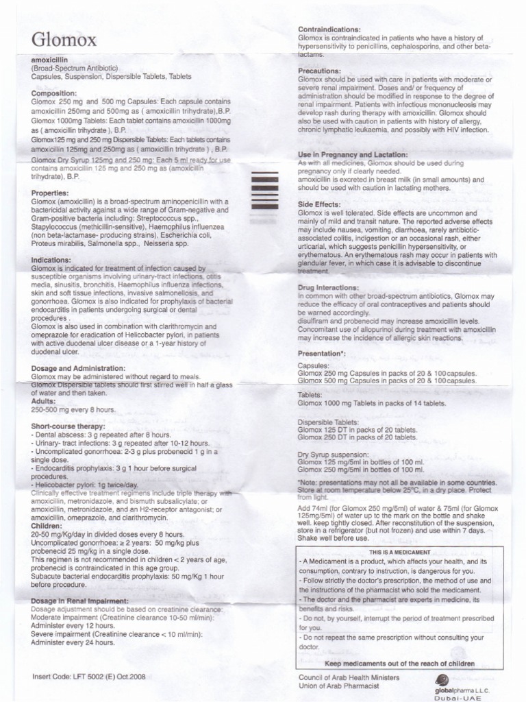 Glomox Pil | PDF | Medicine | Health Sciences