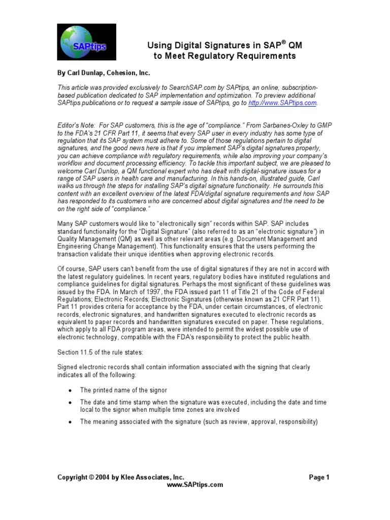 Using Digital Signatures in SAP QM | PDF | Authentication | Food And ...