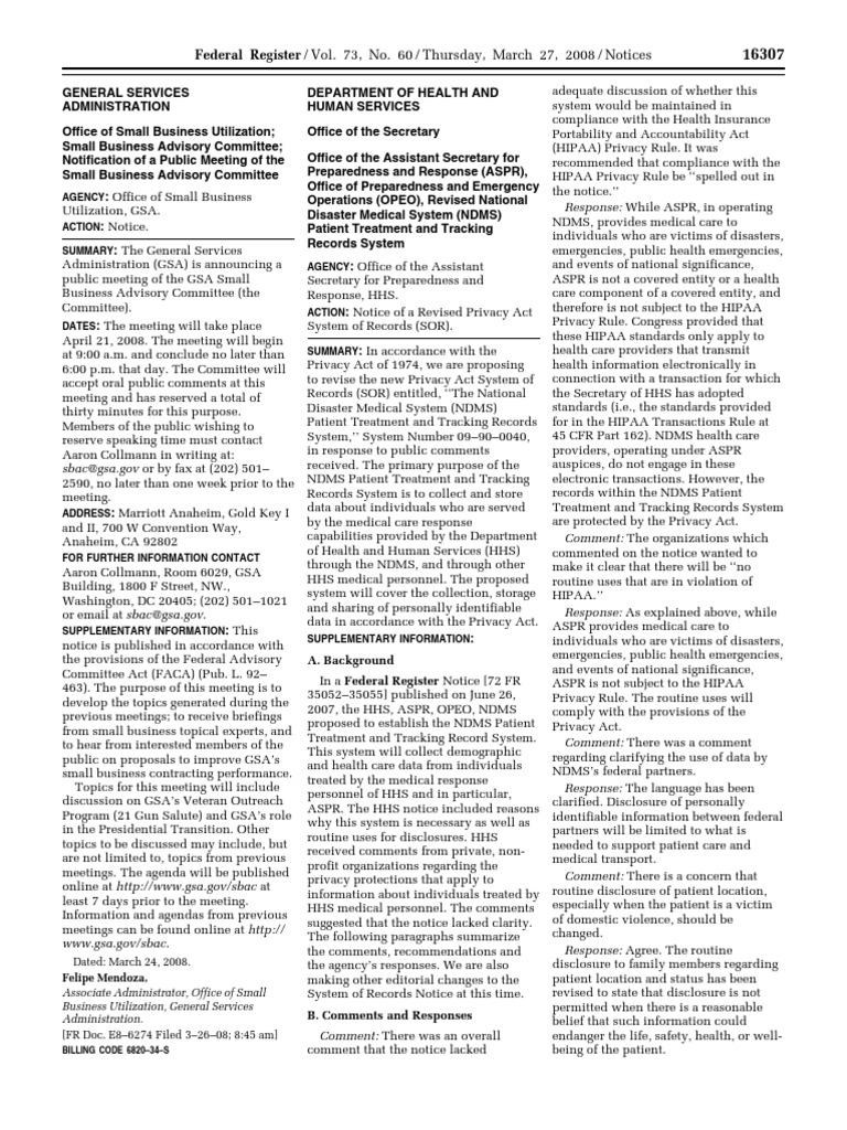 Notice: Revised National Disaster Medical System (NDMS) Patient ...