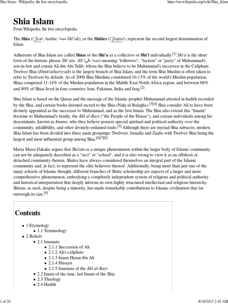 Shia Islam - Wikipedia, The Free Encyclopedia | PDF | Shia Islam | Ali