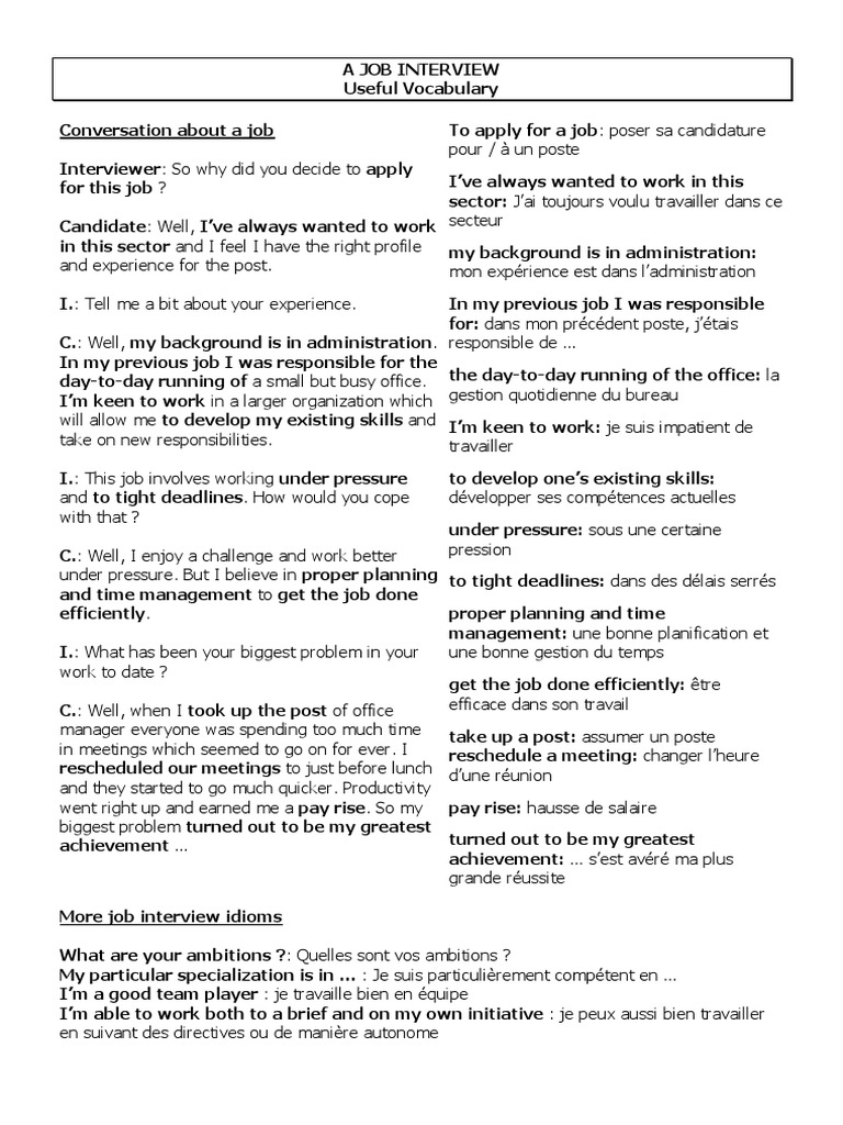 Job Interview Vocabulary | PDF | Business