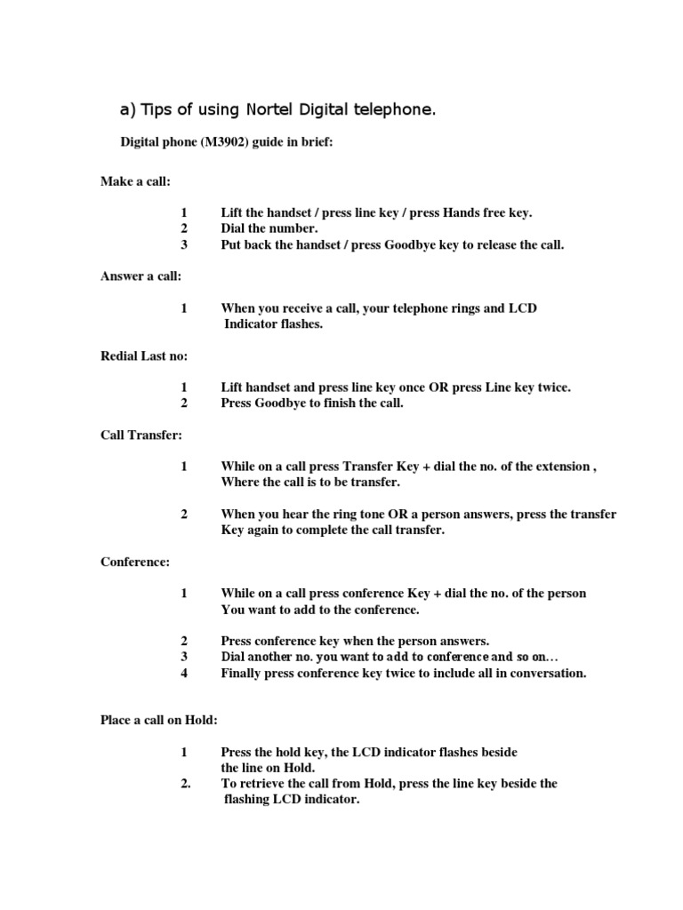 Nortel PBX - Operating Procedure | PDF | Telephone | Computer Terminal