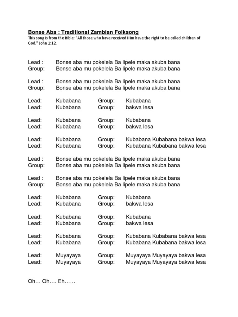 Bonse Aba Lyrics | PDF