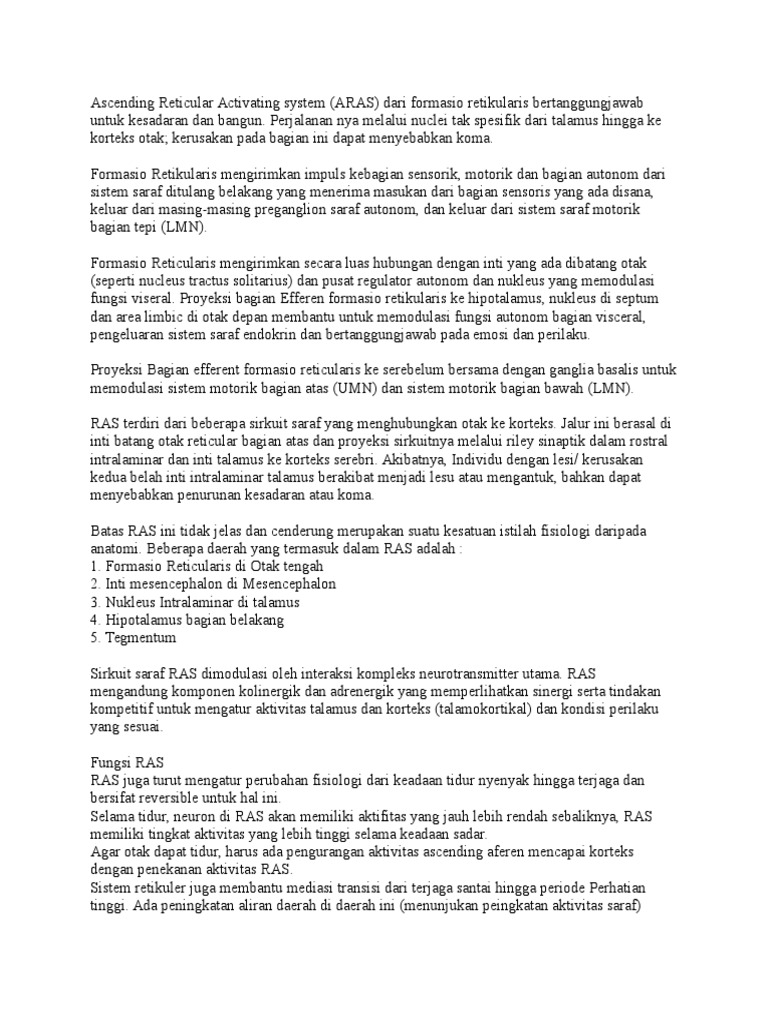 Ascending Reticular Activating System | PDF