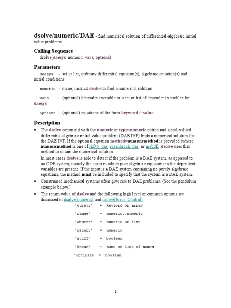 Maple Dsolve Numeric | PDF | Derivative | Parameter (Computer Programming)