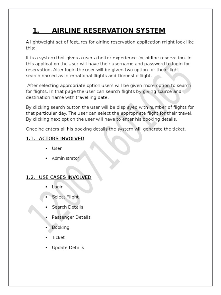 Airline Reservation System: 1.1. Actors Involved | PDF | User ...