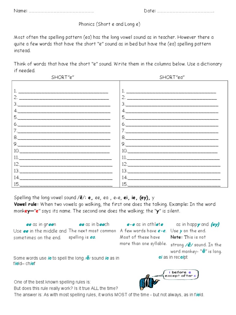 Short E-Ea and Long E Spellings | PDF | Linguistics | Philology