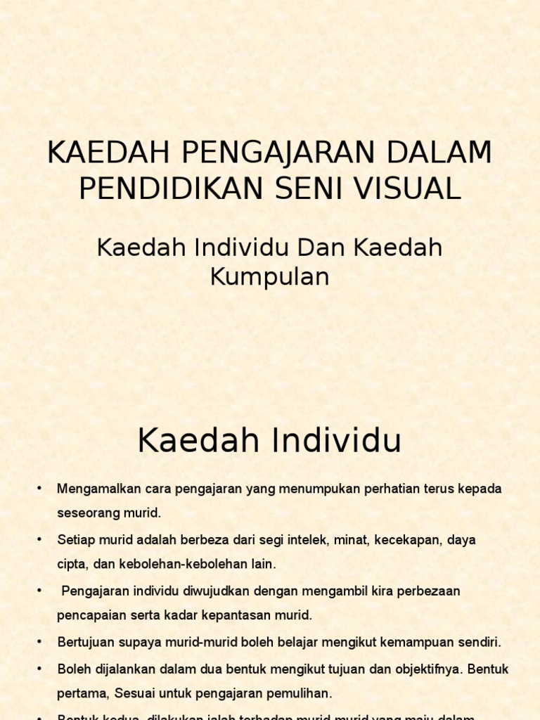 Kaedah Pengajaran Dalam Pendidikan Seni Visual | PDF