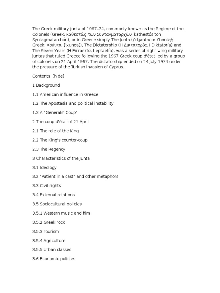 The Greek Military Junta of 1967 | PDF | International Relations ...