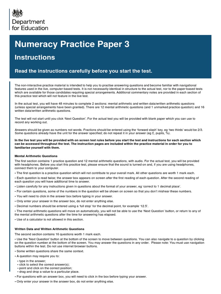 Numeracy Practice Paper 3 | PDF | Fraction (Mathematics) | Multiplication