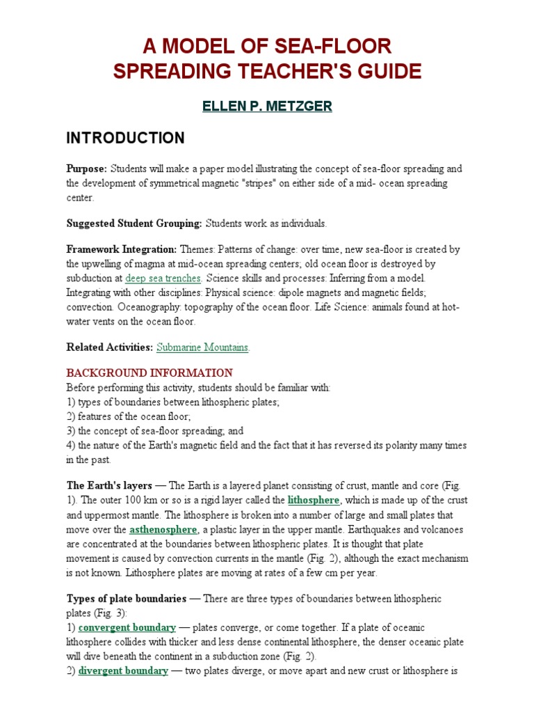 Seafloor Spreading Model Guide | PDF | Plate Tectonics | Mantle (Geology)